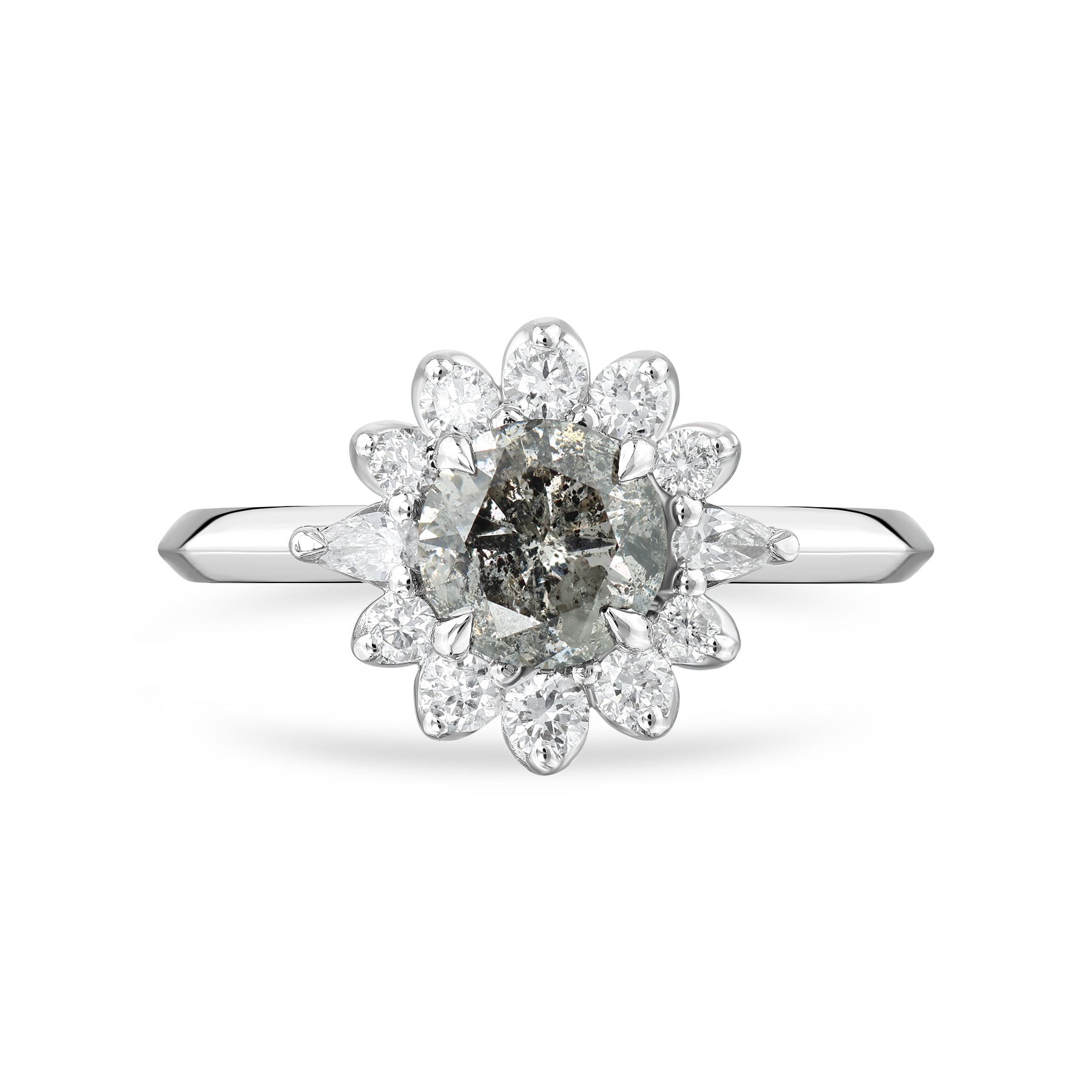 Ondine Ring: Salt & Pepper Diamond | Floral Halo Elegance