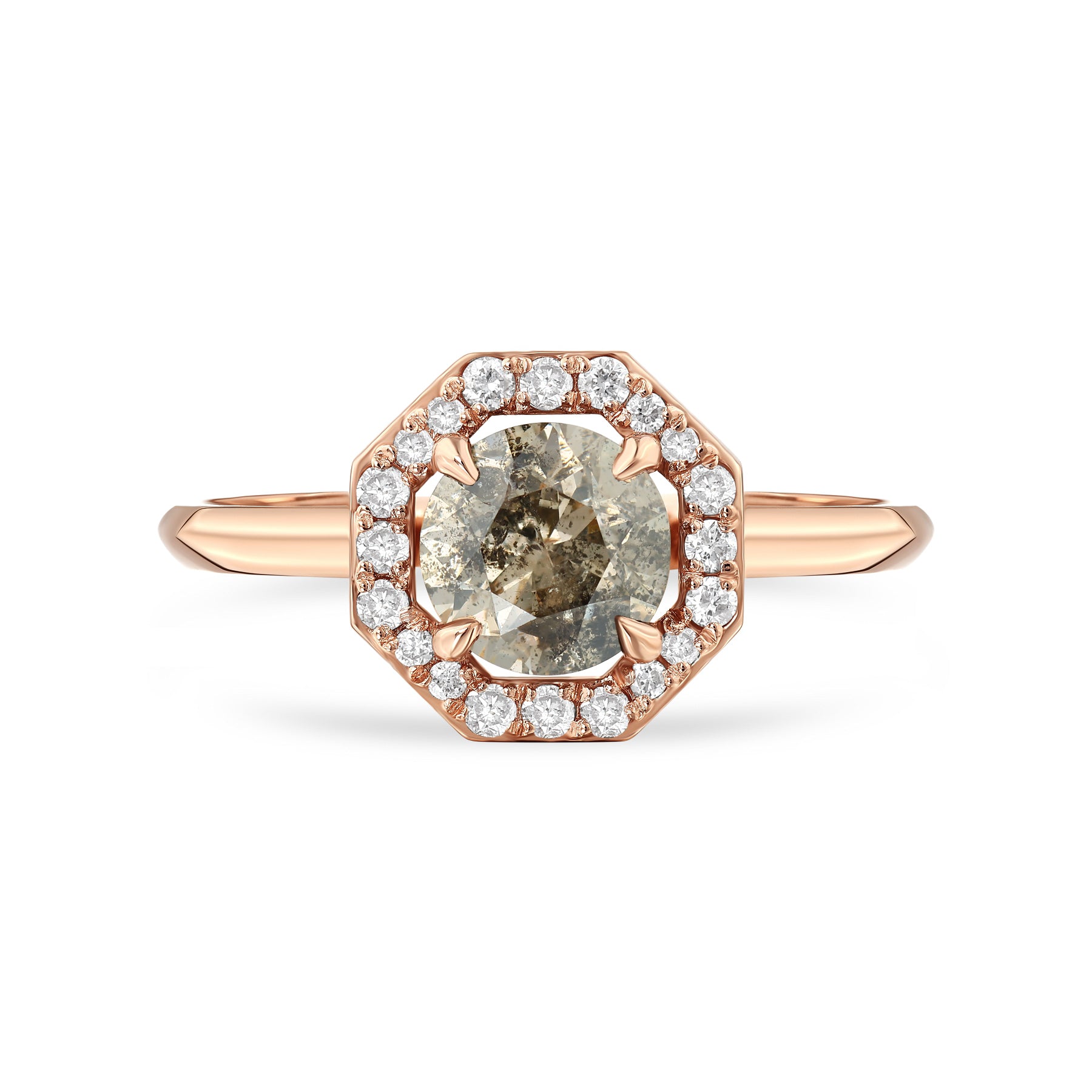 Maxine Ring: Salt & Pepper Diamond | Octagon Halo in Rose Gold
